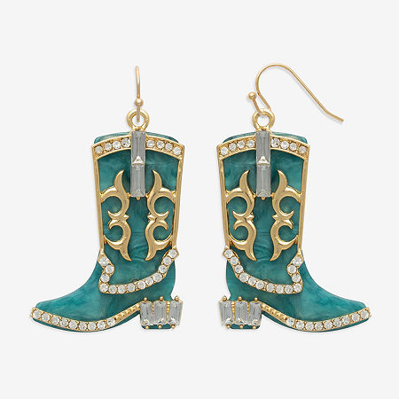 Click here for Bijoux Bar Gold Tone Boot Womens Glass Drop Earrin... prices