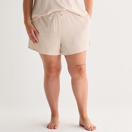 Ambrielle Womens Rib Plus Pajama Shorts  1x  Brown