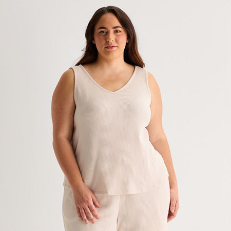 Ambrielle Womens Rib V Neck Sleeveless Plus Pajama Top  3x  Brown