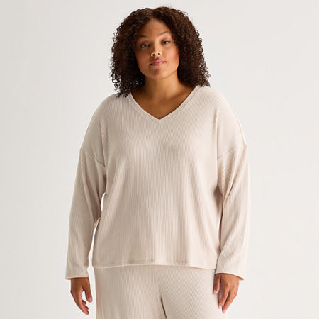 Click here for Ambrielle Womens Rib V Neck Long Sleeve Plus Pajam... prices