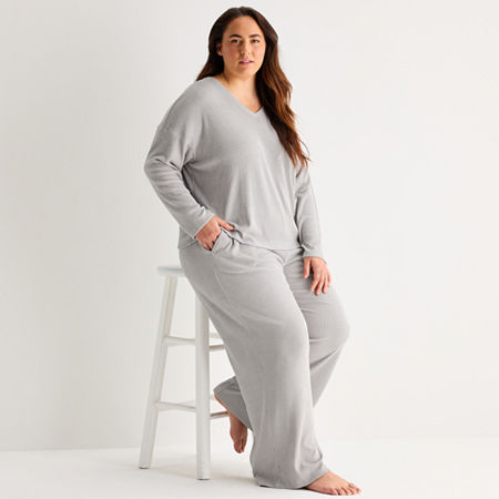 Click here for Ambrielle Womens Rib V Neck Long Sleeve Plus Pajam... prices