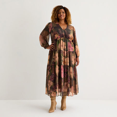 Click here for Isabel & Nina Womens Long Sleeve Floral Plus Maxi... prices