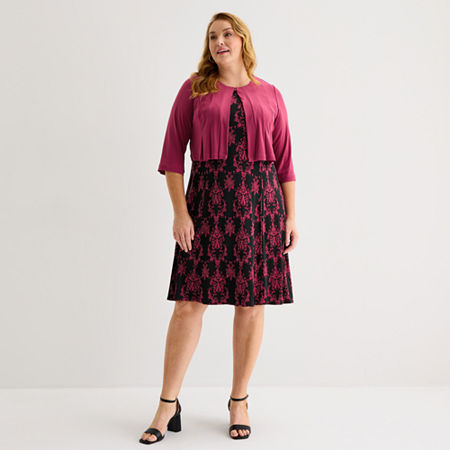 Click here for Danny & Nicole Womens Damask Midi Jacket Dress Plu... prices