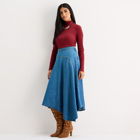 Click here for a.n.a Womens High Rise Midi A-Line Skirt  12  Blue prices