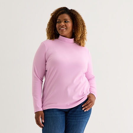 Click here for St. Johns Bay Womens Long Sleeve Mock Neck Top Plu... prices