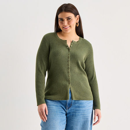 Click here for a.n.a Womens Crew Neck Long Sleeve Button Plus Car... prices