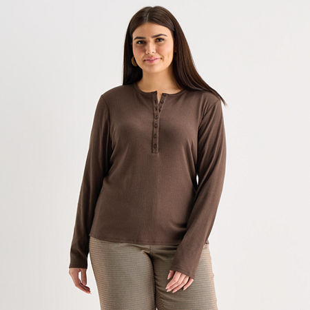 Click here for a.n.a Womens Plus Long Sleeve Regular Fit Henley S... prices