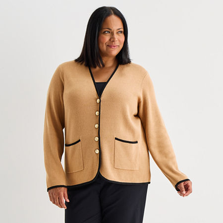 Liz Claiborne Womens V Neck Long Sleeve Button Plus Cardigan  5x  Brown