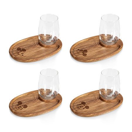 Disneys Mickey Mouse Wine Appetizer Plate Set of 4 - Acacia Wood