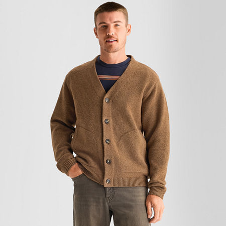 mutual weave Mens V Neck Long Sleeve Button Open Front Cardigan  Xx-large  Brown