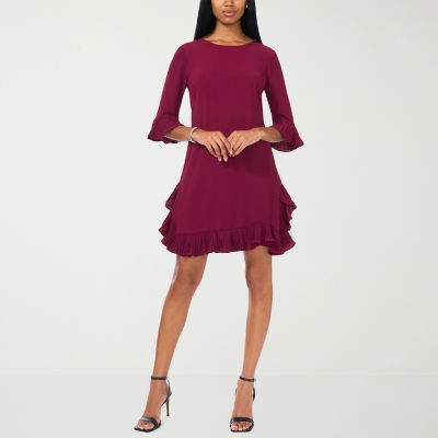 MSK Womens 3/4 Sleeve Shift Dress, Color: Red - JCPenney