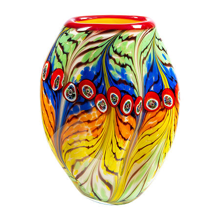 Click here for Dale Tiffany Peacock Feather Art Glass Vase  One S... prices