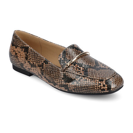 Journee Collection Womens Wrenn Slip On Loafers - Snake  Brown