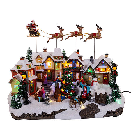 Kurt Adler 7.3-Inch Battery Operated Multicolor Led Lighted Musical Santa and Sleigh Table Piece - Multicolored