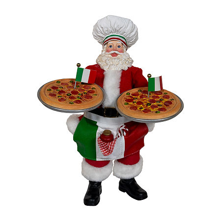 Kurt Adler 11-Inch Fabriche Chef Santa Holding Two Trays of Pizza - Red