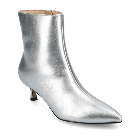 Journee Collection Womens Arely Kitten Heel Pointed Toe Dress Booties - Silver