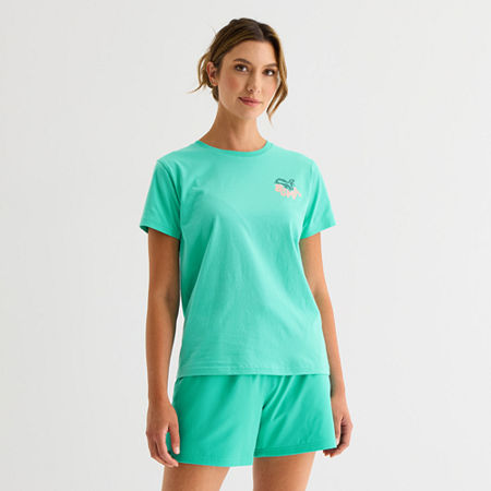 Puma Womens Cotton Retro Logo Crewneck T-Shirt - Aquatic