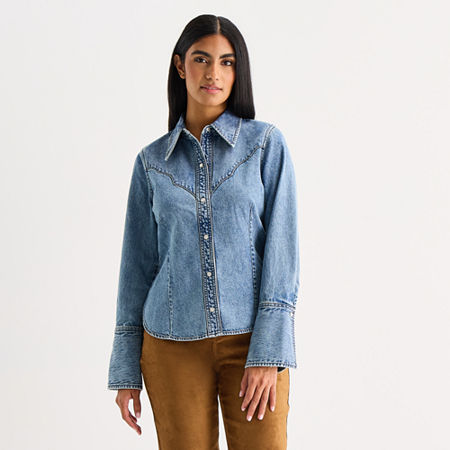 Click here for a.n.a Denim Womens Long Sleeve Regular Fit Button-... prices