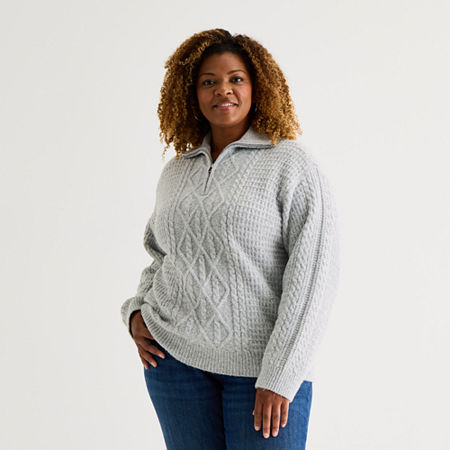 Click here for St. Johns Bay Womens Long Sleeve Plus Quarter-Zip... prices