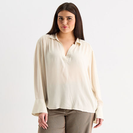Click here for a.n.a Womens Plus Long Sleeve Blouse  2x  Beige prices