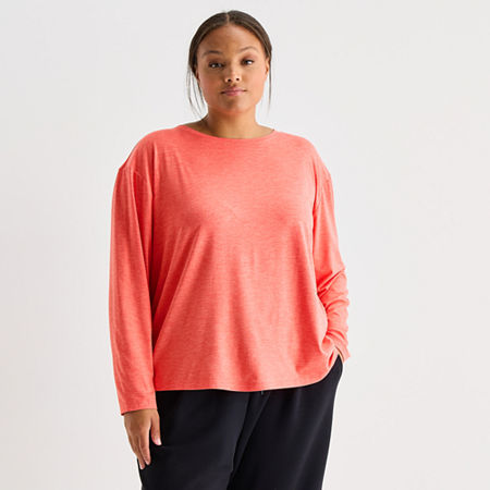 Xersion Womens Plus Everyday Pleated Back Crew Neck Long Sleeve Quick Dry Active T-Shirt  5x  Red