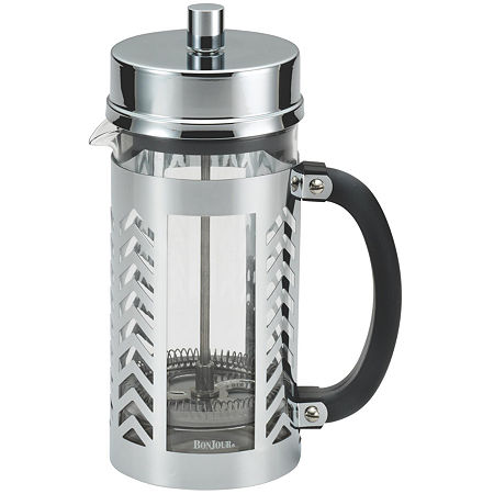 BonJour Glass and Stainless Steel Chevron 33.8-Oz. French Press - Stainless Steel