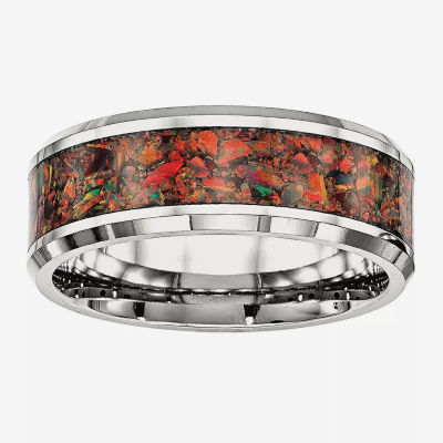 Mens Simulated Red Opal Stainless Steel Wedding Band - JCPenney