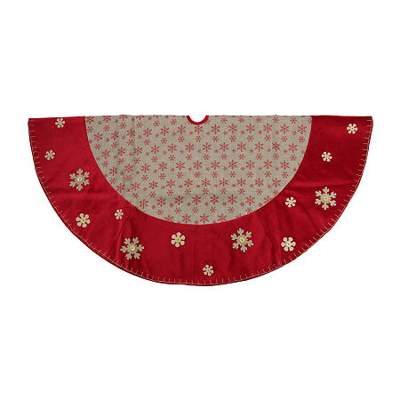 Northlight Burlap Glittered Snowflake Indoor Tree Skirt  One Size  Beige