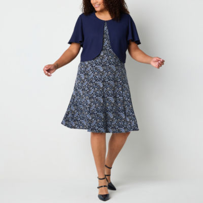 Perceptions Womens Paisley Jacket Dress Plus, Color: Navy Taupe - JCPenney