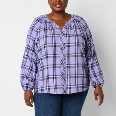 St. John's Bay Plus Womens Split Crew Neck Long Sleeve Blouse - JCPenney