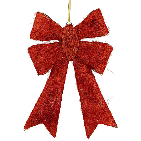 Northlight Lighted Sparkling Sisal Double Bow Outdoor Christmas Decoration - Red