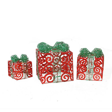 Northlight Lighted Glitter Gift Boxes Christmas Yard Art  One Size  Red