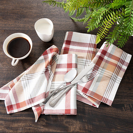 Elrene Home Fashions Seneca Plaid Harvest Cotton Napkins  Set of 8
