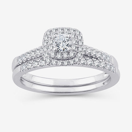 Click here for 1/2 CT.T.W. Natural Diamond Halo Bridal Set 10K or... prices