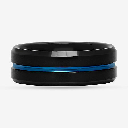 Click here for Mens 8MM Tungsten Wedding Band  11  Black-blue prices