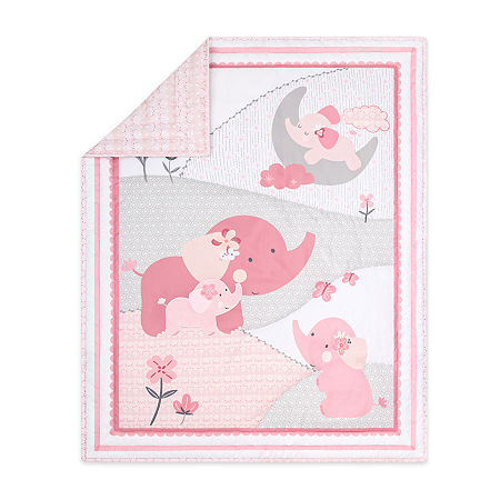 The Peanutshell Pink Elephant Crib Bedding Set for Baby Girls  3 Piece Nursery Set - Pink/grey
