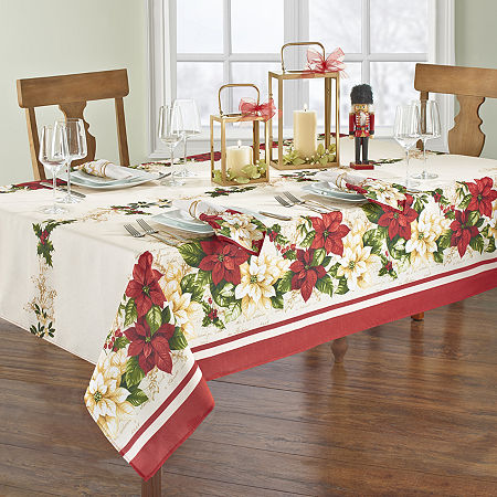 Elrene Red and White Poinsettias Tablecloth - 60 x 120 - Multi