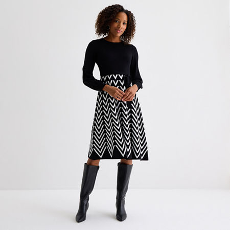 Click here for Jessica Howard Womens Long Sleeve Chevron Midi Swe... prices