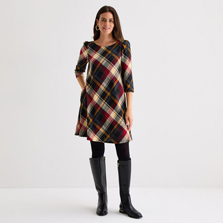 Click here for Jessica Howard Womens 3/4 Sleeve Plaid Shift Dress... prices