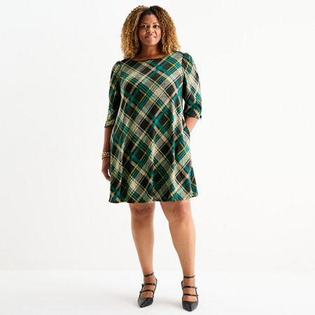 Click here for Jessica Howard Womens Plus 3/4 Sleeve Plaid Shift... prices