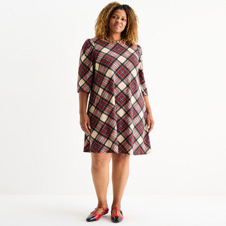 Click here for Jessica Howard Womens Plus 3/4 Sleeve Plaid Shift... prices