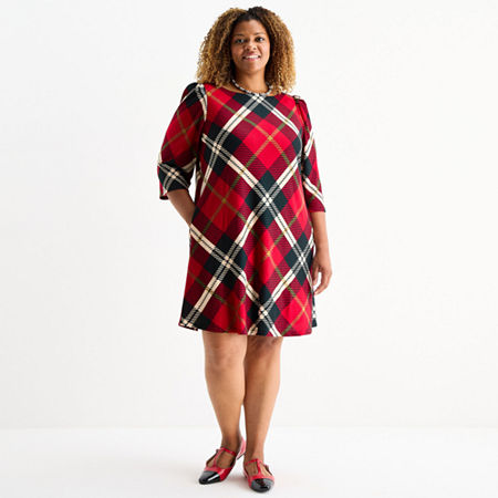 Click here for Jessica Howard Womens Plus 3/4 Sleeve Plaid Shift... prices