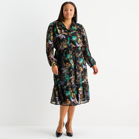 Click here for 52seven Womens Long Sleeve Midi Floral Plus Shift... prices