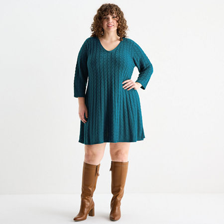 Click here for Jessica Howard Womens Plus 3/4 Sleeve Sweater Dres... prices
