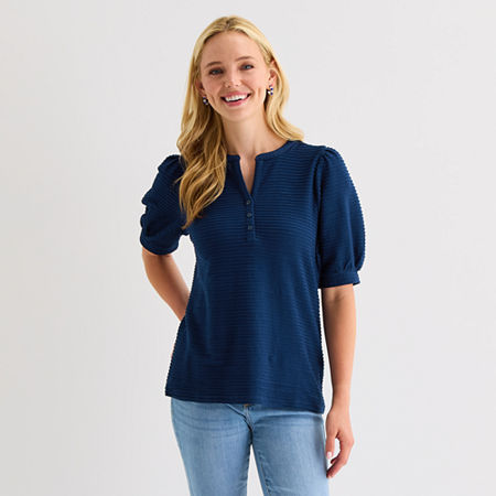 Click here for St. Johns Bay Womens Henley Neck Elbow Sleeve Blou... prices