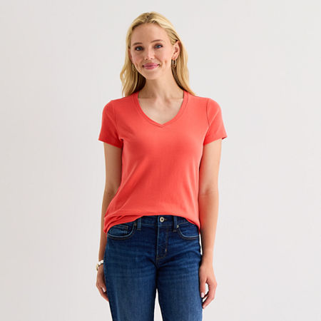 Click here for St. Johns Bay Womens V Neck Short Sleeve T-Shirt... prices