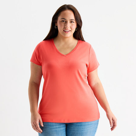 Click here for St. Johns Bay Womens Plus V Neck Short Sleeve T-Sh... prices