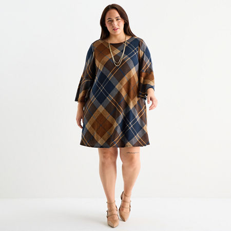 Click here for Jessica Howard Womens Plus 3/4 Sleeve Plaid Shift... prices