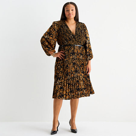 Click here for Melonie T Womens 3/4 Sleeve Floral Midi Plus Fit +... prices