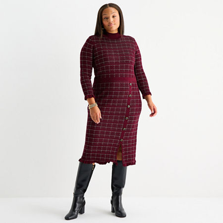 Click here for 52seven Womens Plus Long Sleeve Windowpane Midi Sw... prices